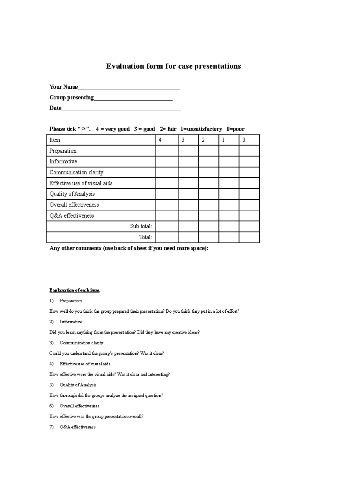 Case evaluation form - Lecture notes 3 - SWK100 - SUSS - Studocu