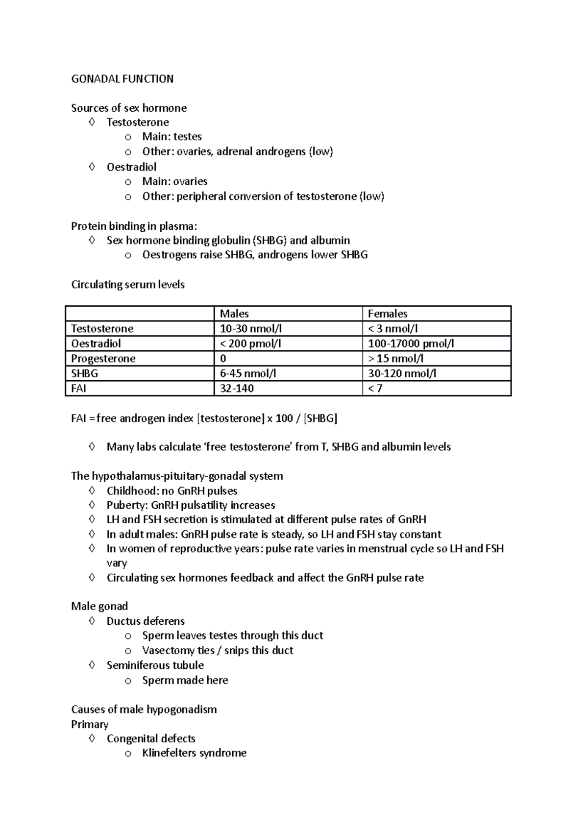 Gonadal Function - GONADAL FUNCTION Sources of sex hormone Testosterone ...