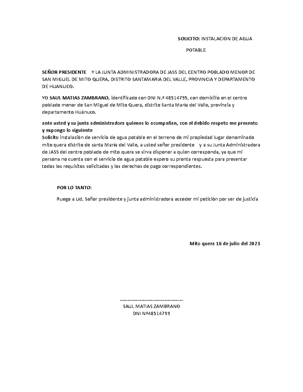 Solicitod A JAAS - SOLICITUD REALIZADA PARA APOYO ESTUDIANTIL ...