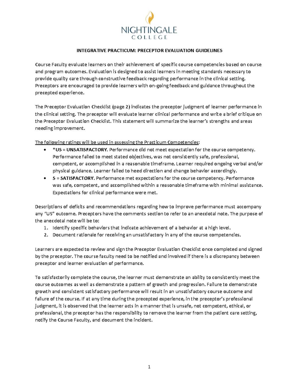 Integrative Practicum Preceptor Evaluation Form V4 - INTEGRATIVE ...