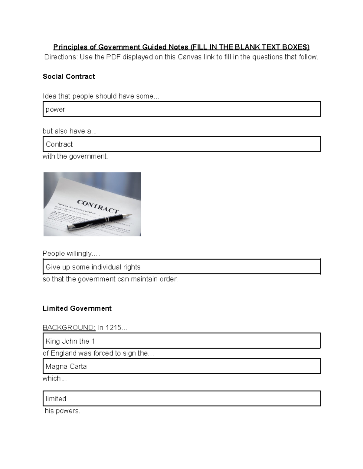 Copy of Principles of Government Guided Notes (Online) - Principles of ...