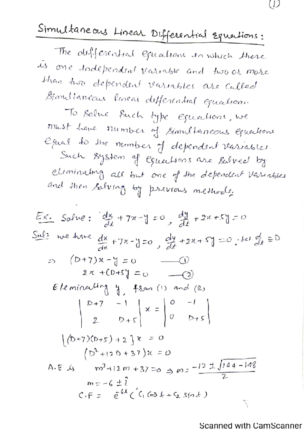 Simultaneous linear differential equation - Maths 2 - Studocu