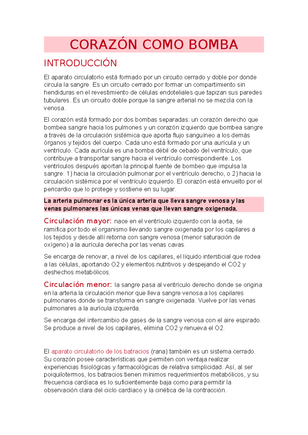 Corazón como bomba - CORAZÓN COMO BOMBA INTRODUCCIÓN El aparato ...