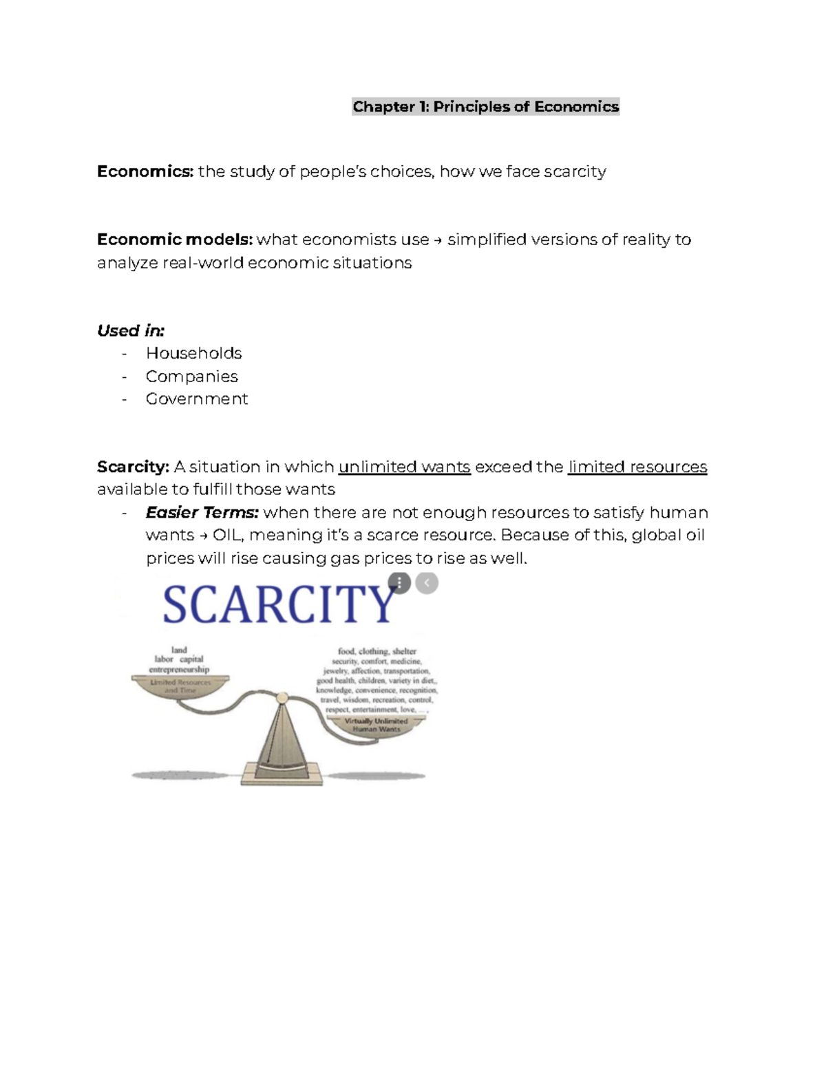 Final study guide for course (ECO 001) - Chapter 1: Principles of ...