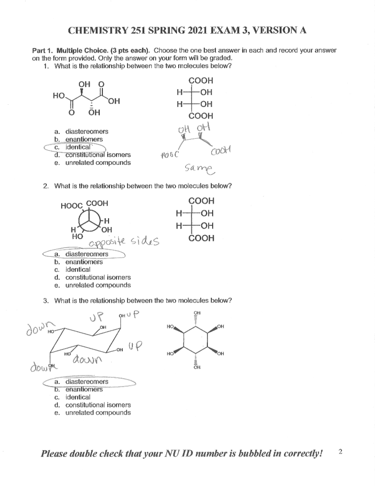 251 Sp 2021 Exam 3 Section 150 KEY - CHEM 251 - Studocu