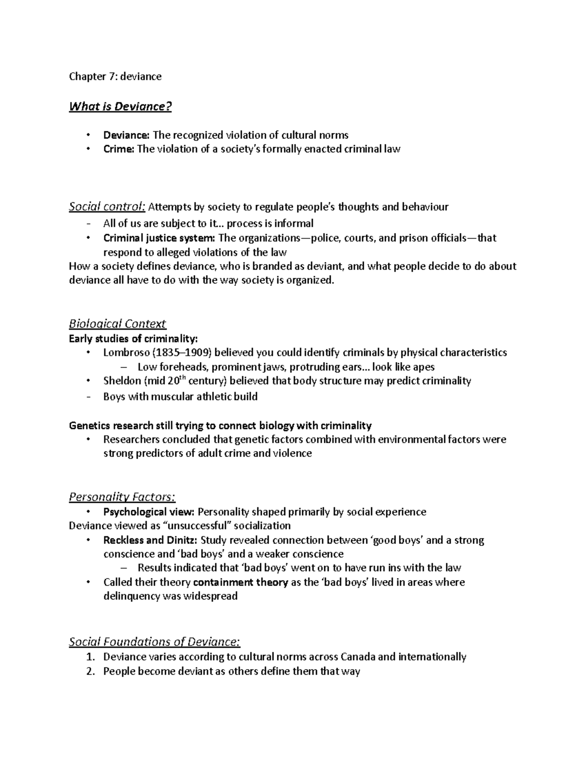 Chapter 7 - Chapter 7: deviance What is Deviance? • Deviance: The ...
