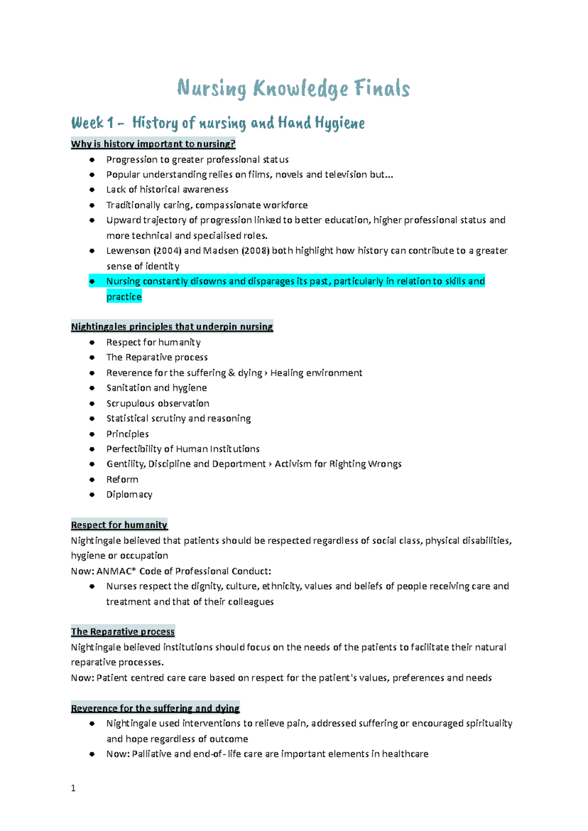 NURS1004 Exam Notes - Nur󰈻󰈎󰈞g Kno󰉒󰈘󰈩d󰈇󰇵 Fin󰈀󰈗󰈼 We󰈩k 1 - His󰉃󰈡󰈹y of nu ...