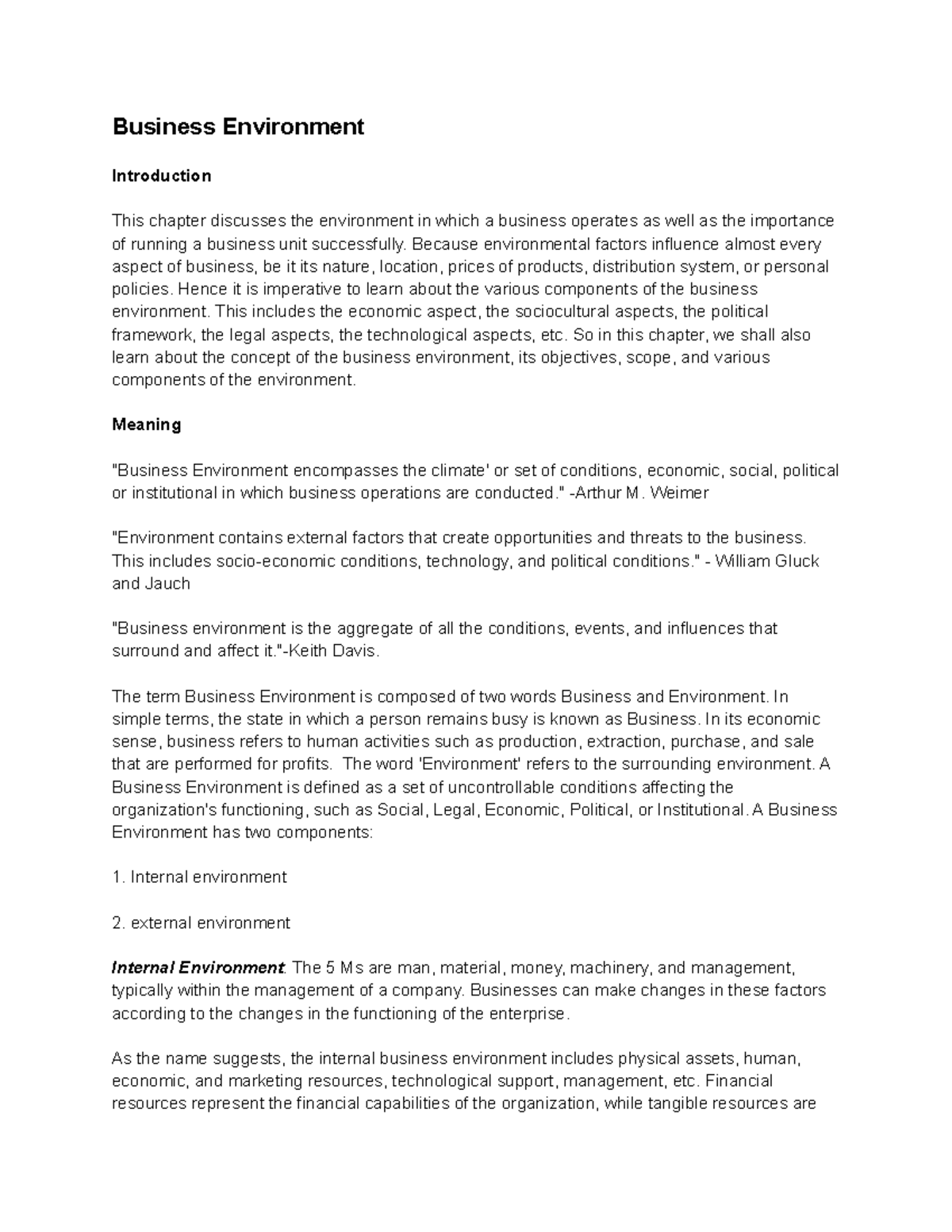 Business Environment - Business Environment Introduction This chapter ...