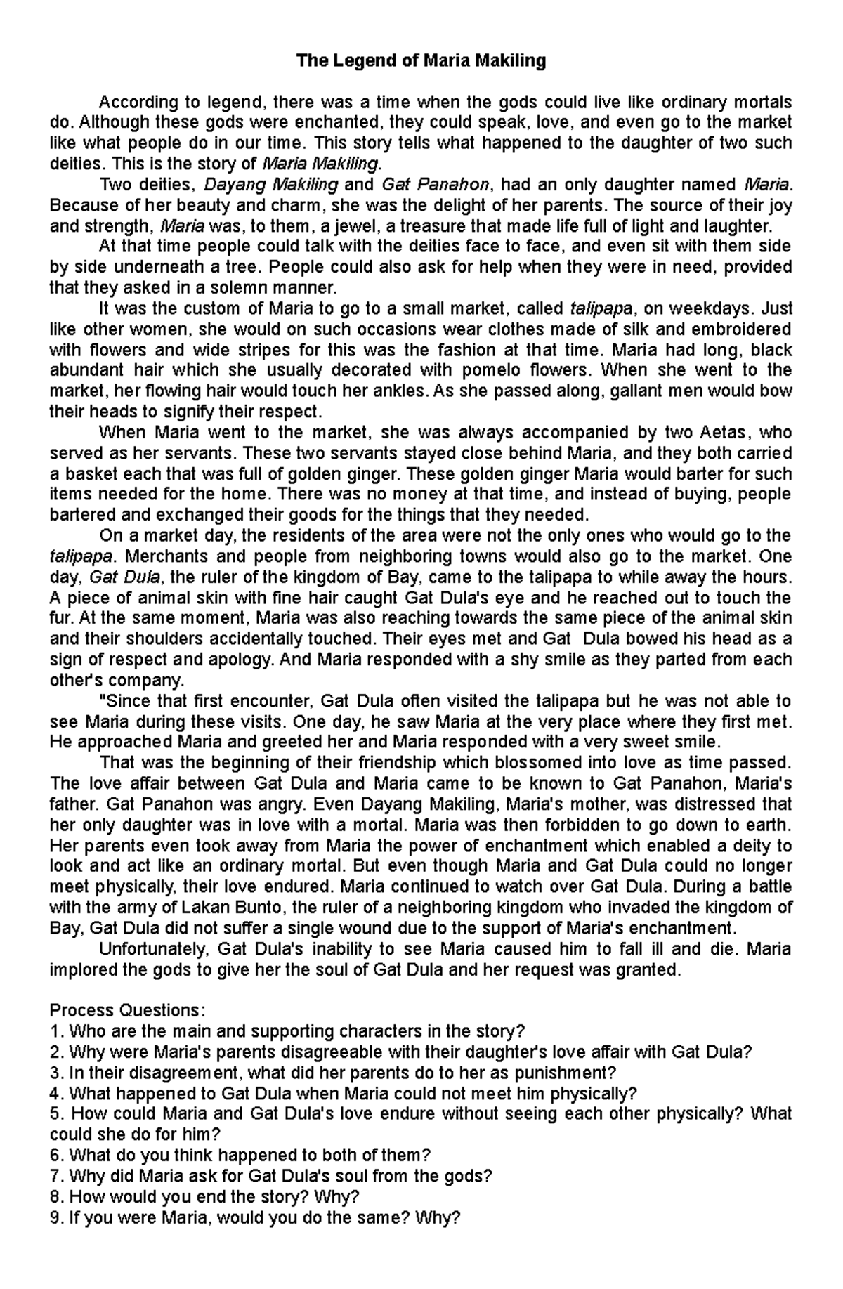 The Legend of Maria Makiling - The Legend of Maria Makiling According ...