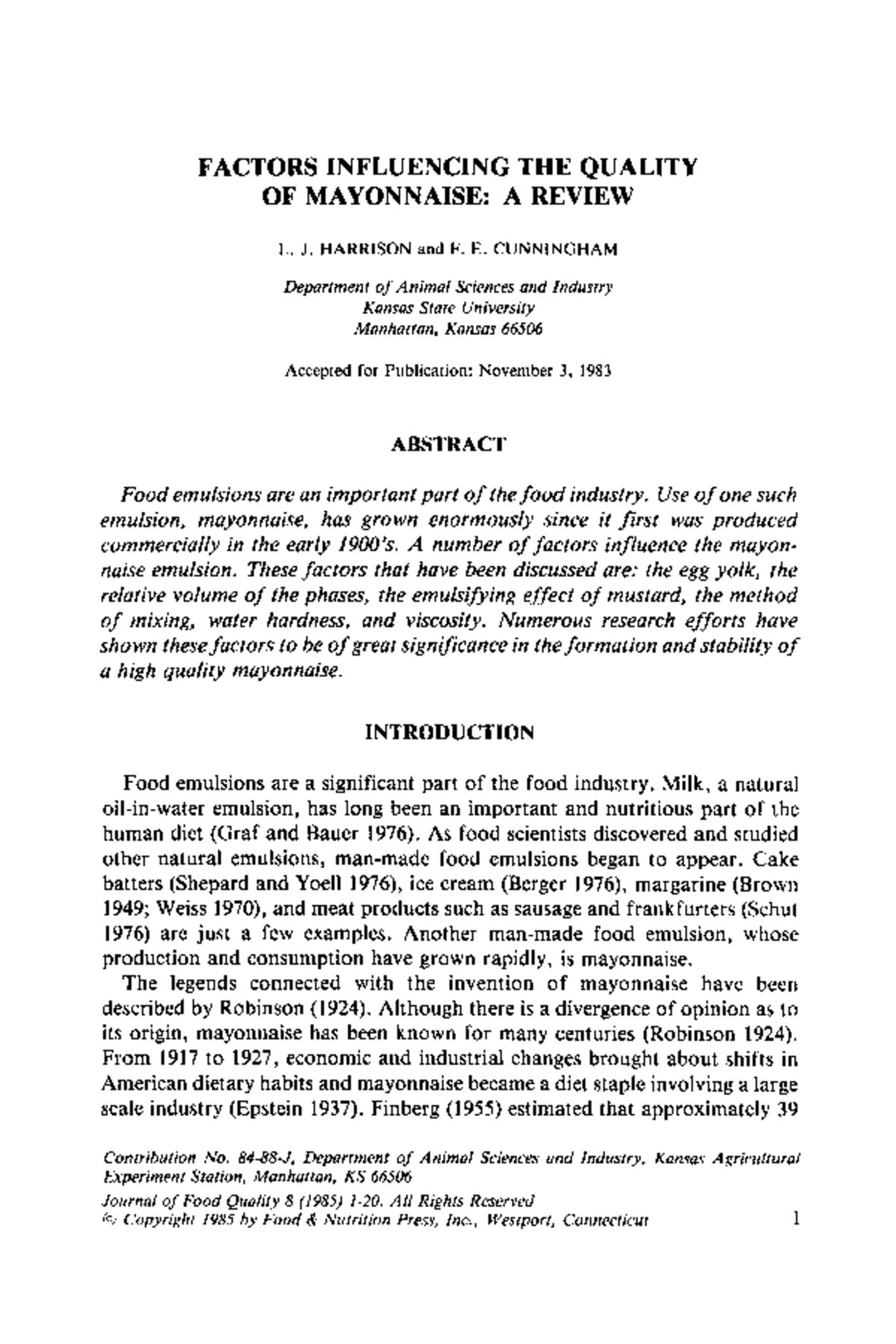 Mayo Quality - FACTORS INFLUENCING THE QUALITY OF MAYONNAISE: A REVIEW ...