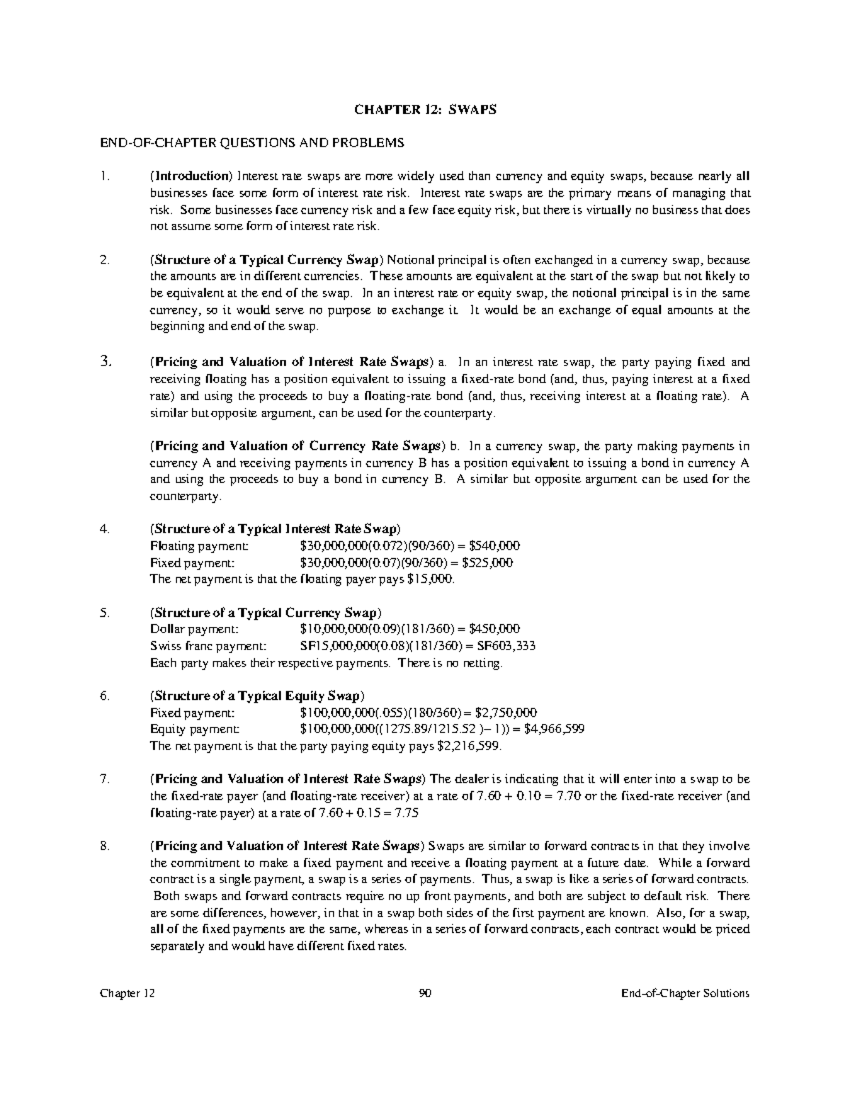Chapter-12 - DOCUMENT - CHAPTER 12: SWAPS END-OF-CHAPTER QUESTIONS AND ...