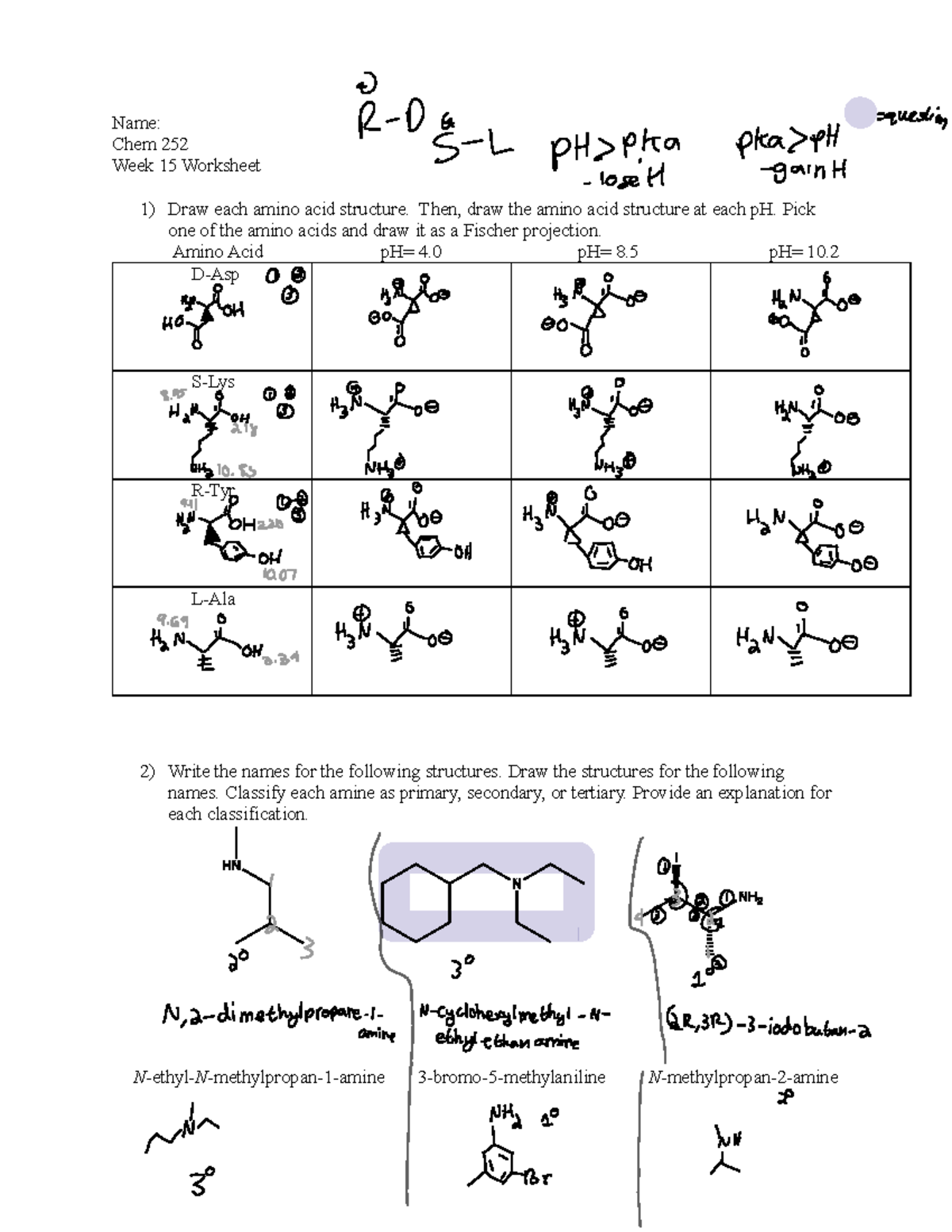 Week 15 worksheet - Name: Chem 252 Week 1 5 Worksheet 1) Draw each ...