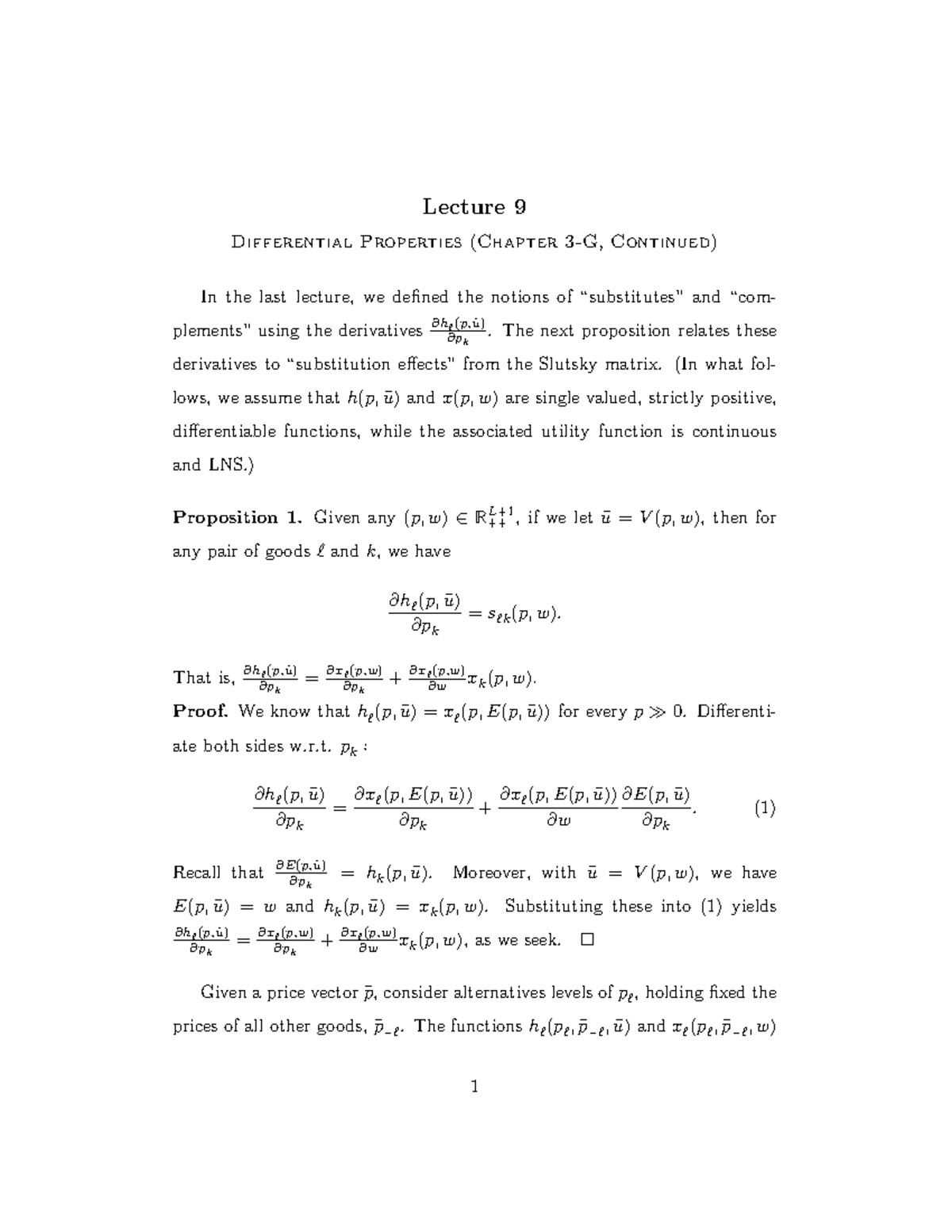 Lecture 9 Lecture 9 Differential Properties Chapter 3 G Continued In The Last Lecture We