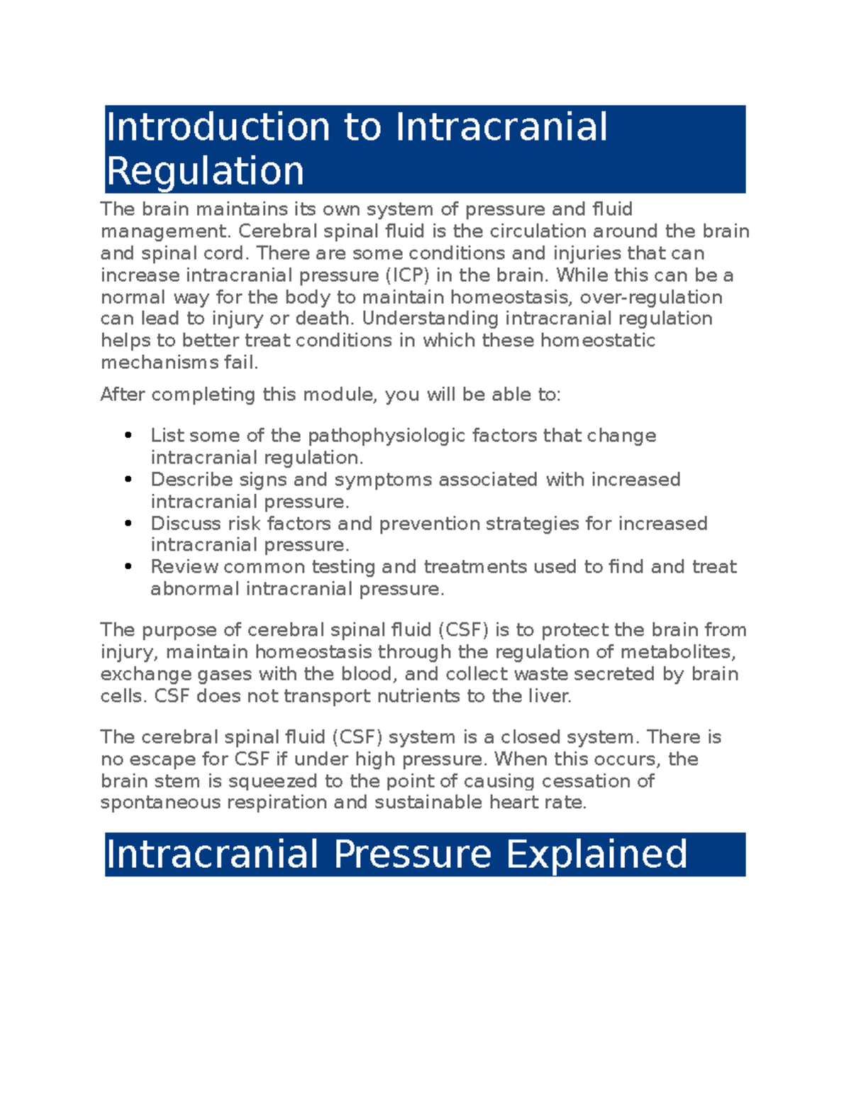NR 283 - Edapt Unit 3 Intracranial Regulation - Introduction to ...