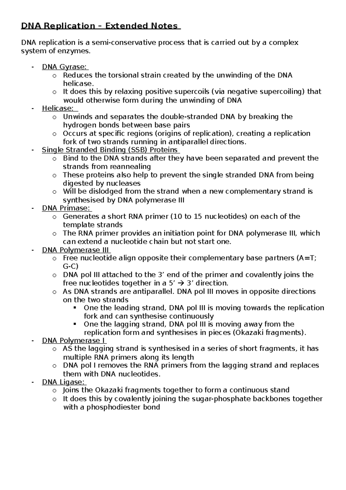 DNA Replication – Extended Notes - Genes, Cells & Evolution - DNA ...