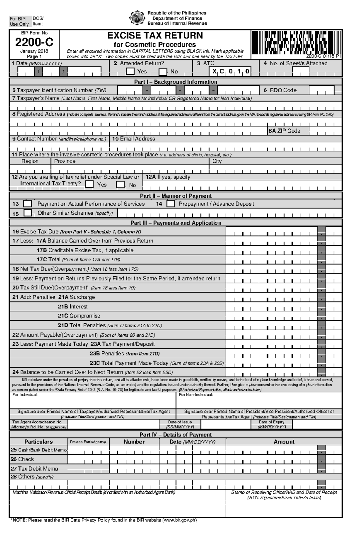 2200 C Jan 2018 final version 3 - *NOTE: Please read the BIR Data ...