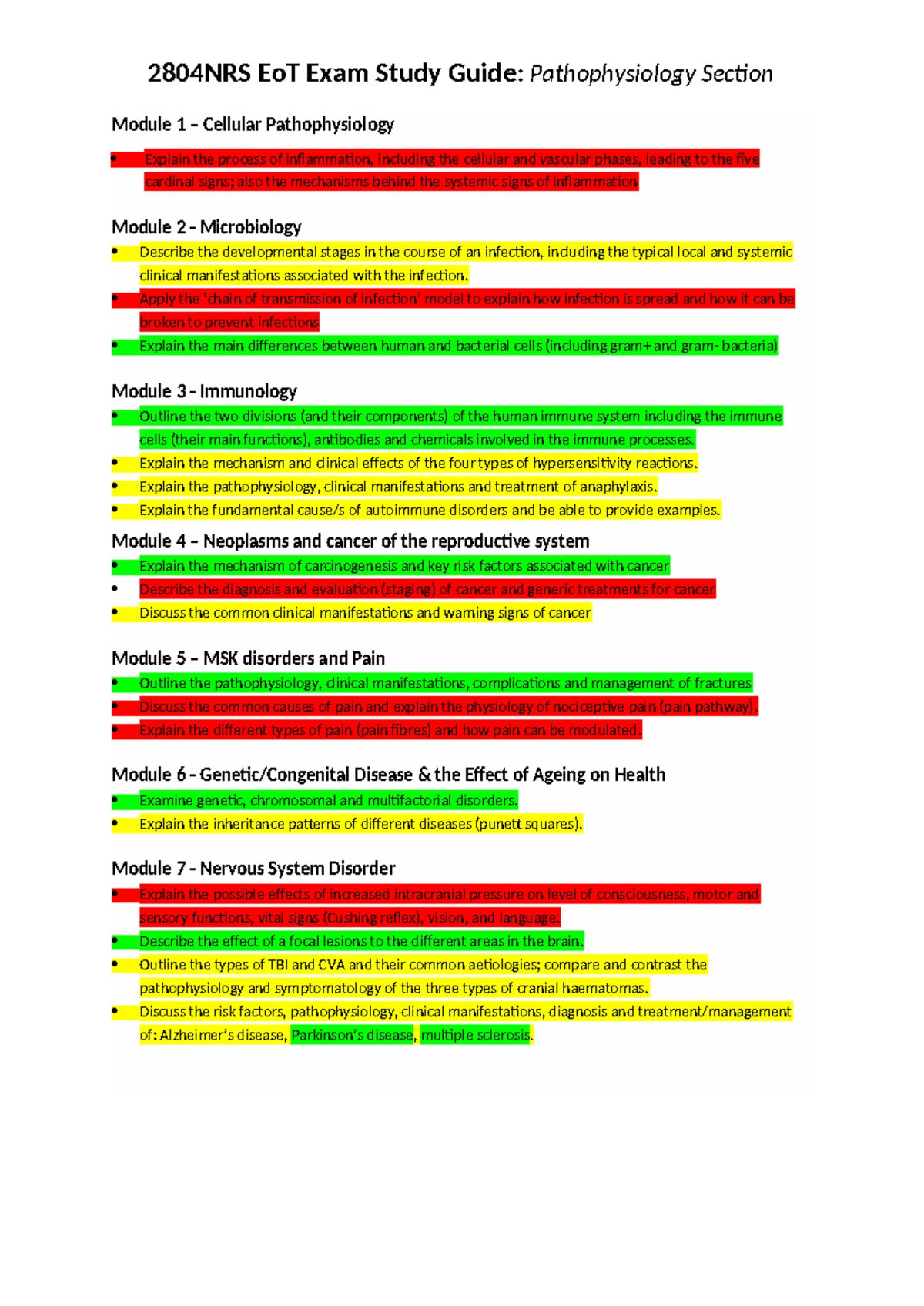 2804NRS Exam Study Guide Patho - 2804NRS EoT Exam Study Guide ...