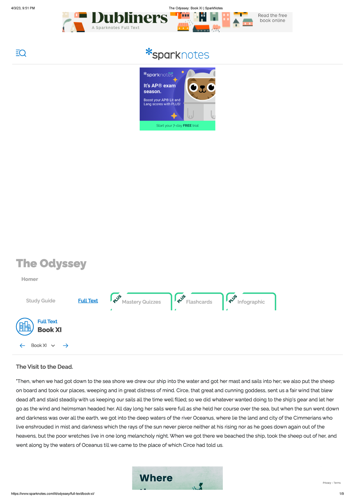 GTB Reading Assignment - 4/3/23, 9:51 PM The Odyssey: Book XI ...