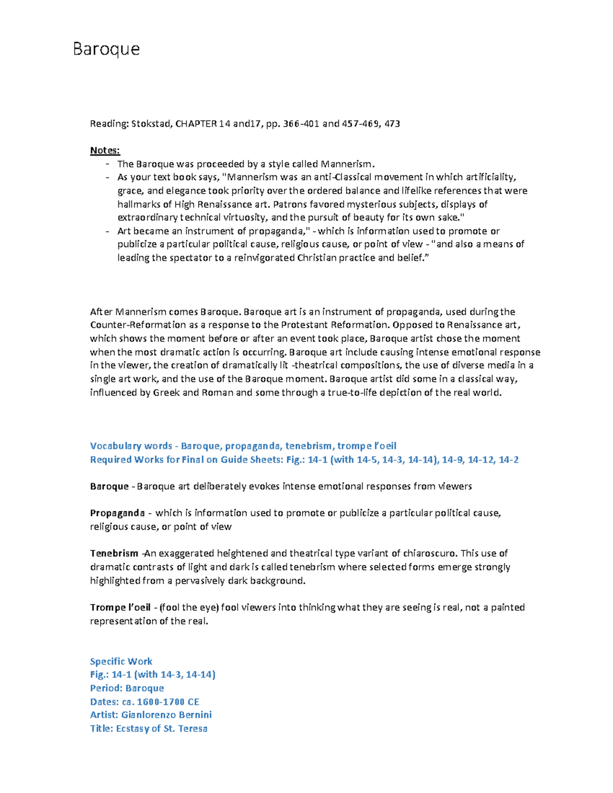 Baroque - Introduction To The Visual Arts Of The World - - Studocu