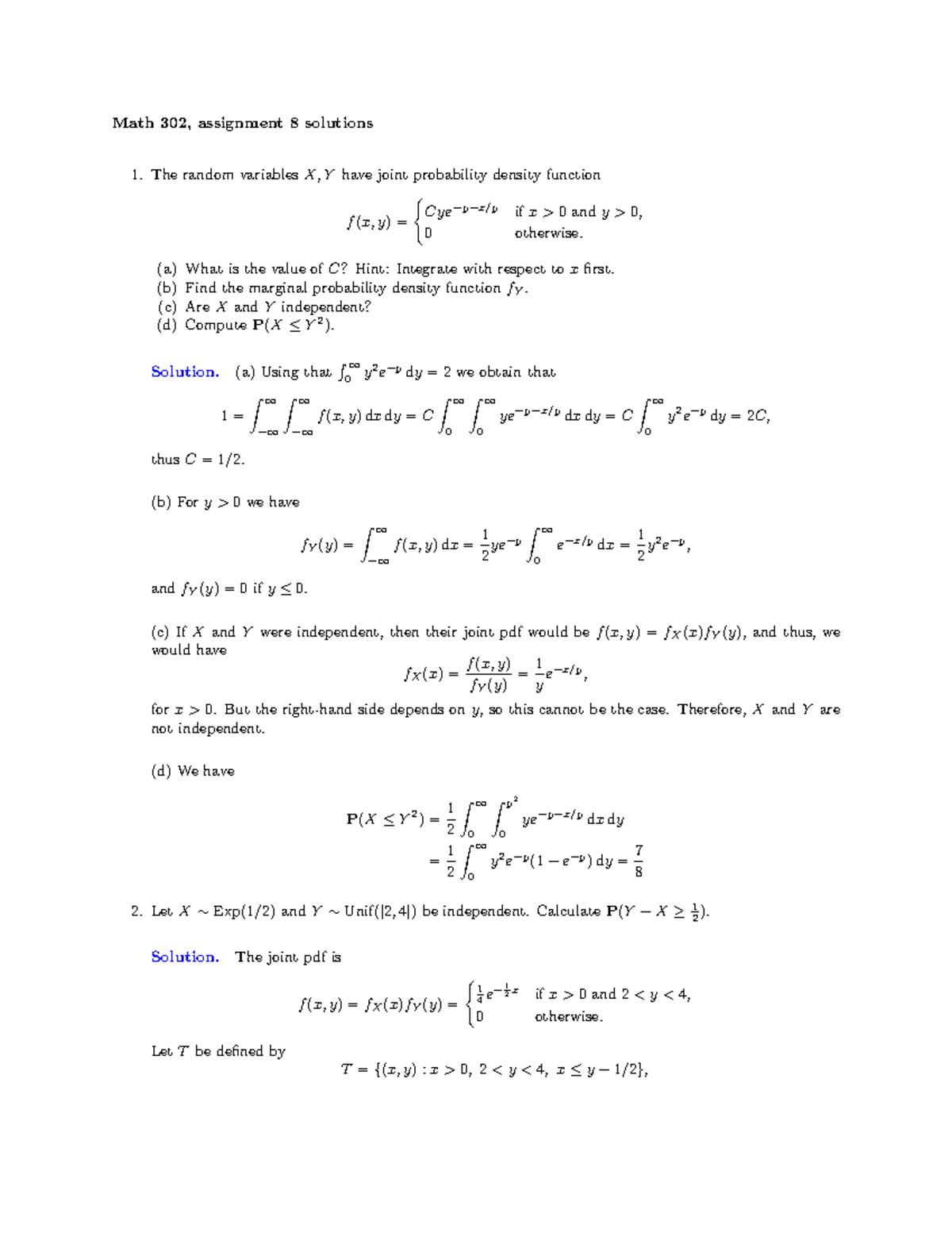Math 302 assignment 8 solutions - Studocu