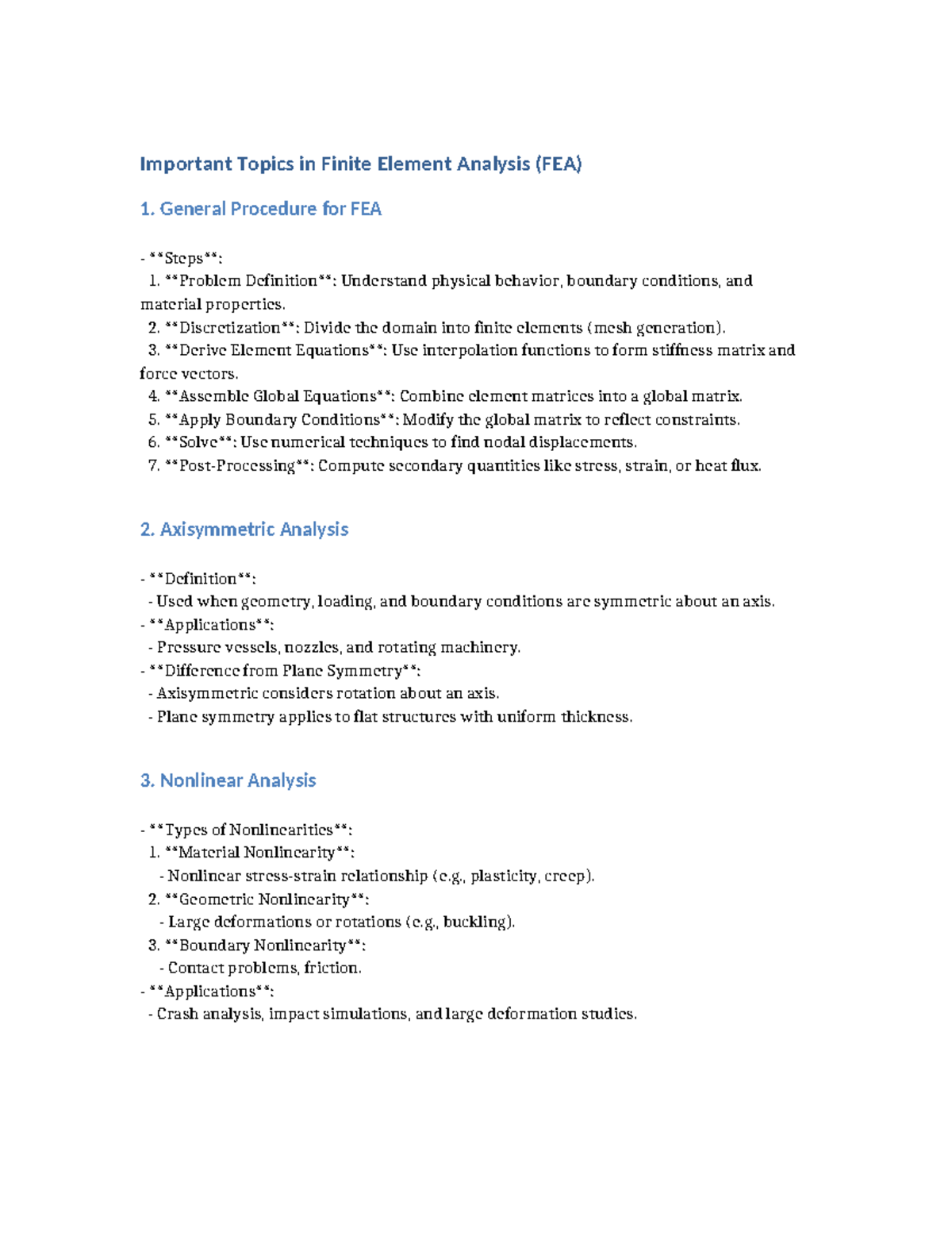 FEA Important Topics Notes - Important Topics in Finite Element ...
