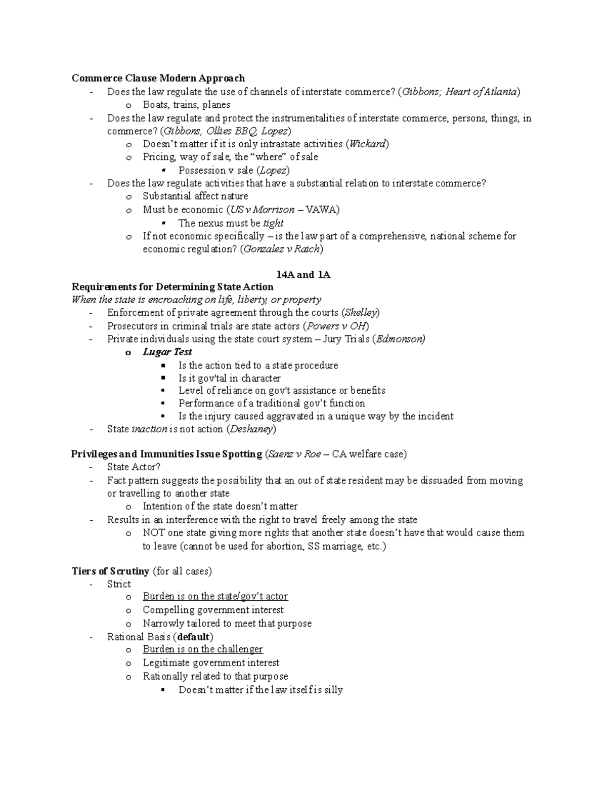 Con. Law Rule Synthesis - Commerce Clause Modern Approach - Does the ...