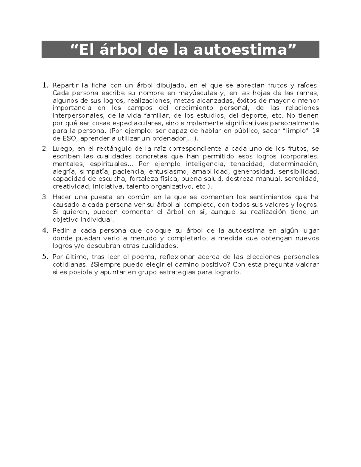 47999229 el arbol de la autoestima - “El árbol de la autoestima”E 1 ...