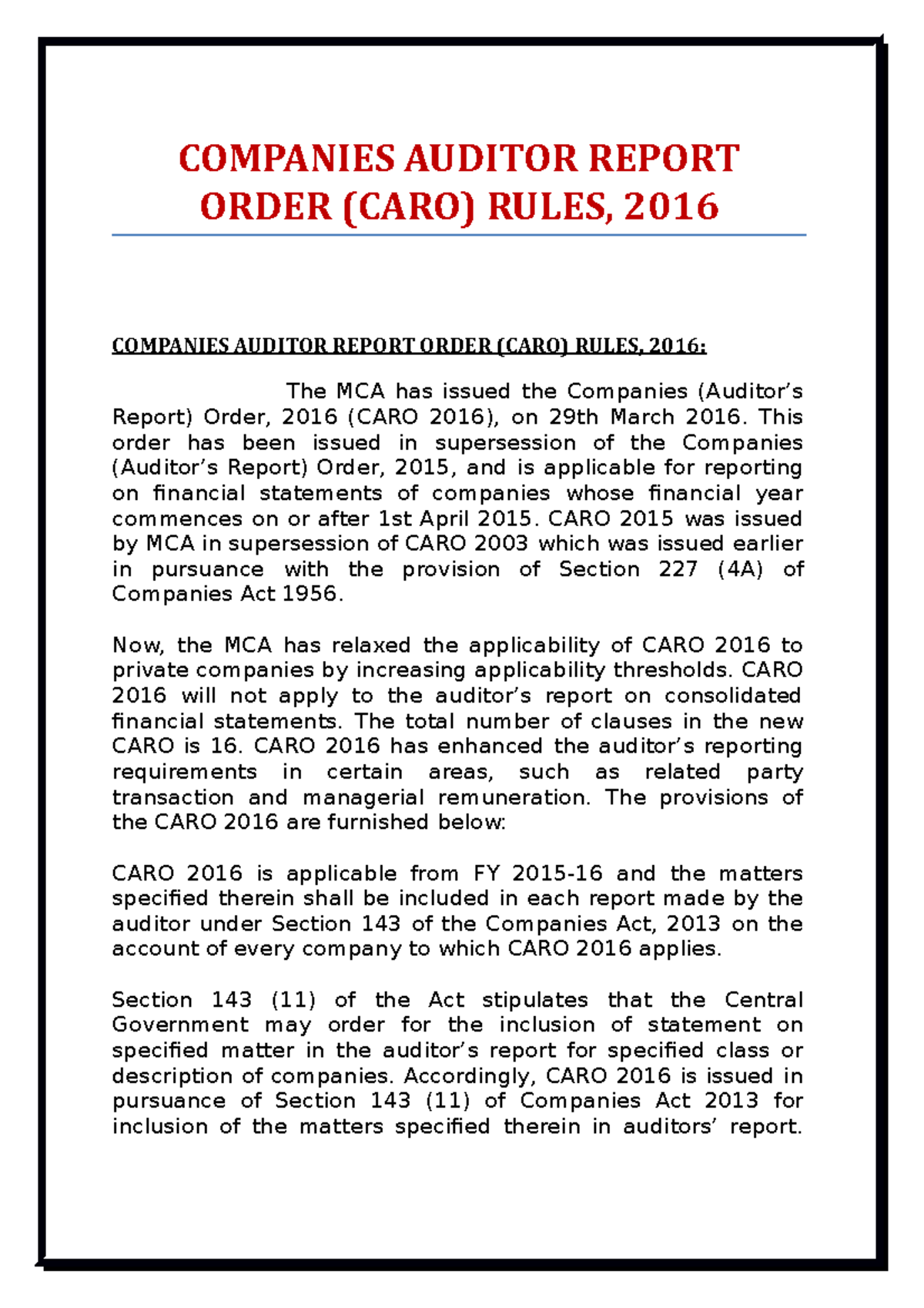 CARO Companies Audit - COMPANIES AUDITOR REPORT ORDER (CARO) RULES ...