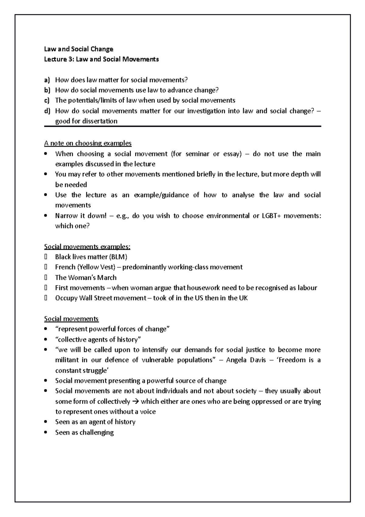 Lecture 3- Law and Social Movements - Law and Social Change Lecture 3 ...