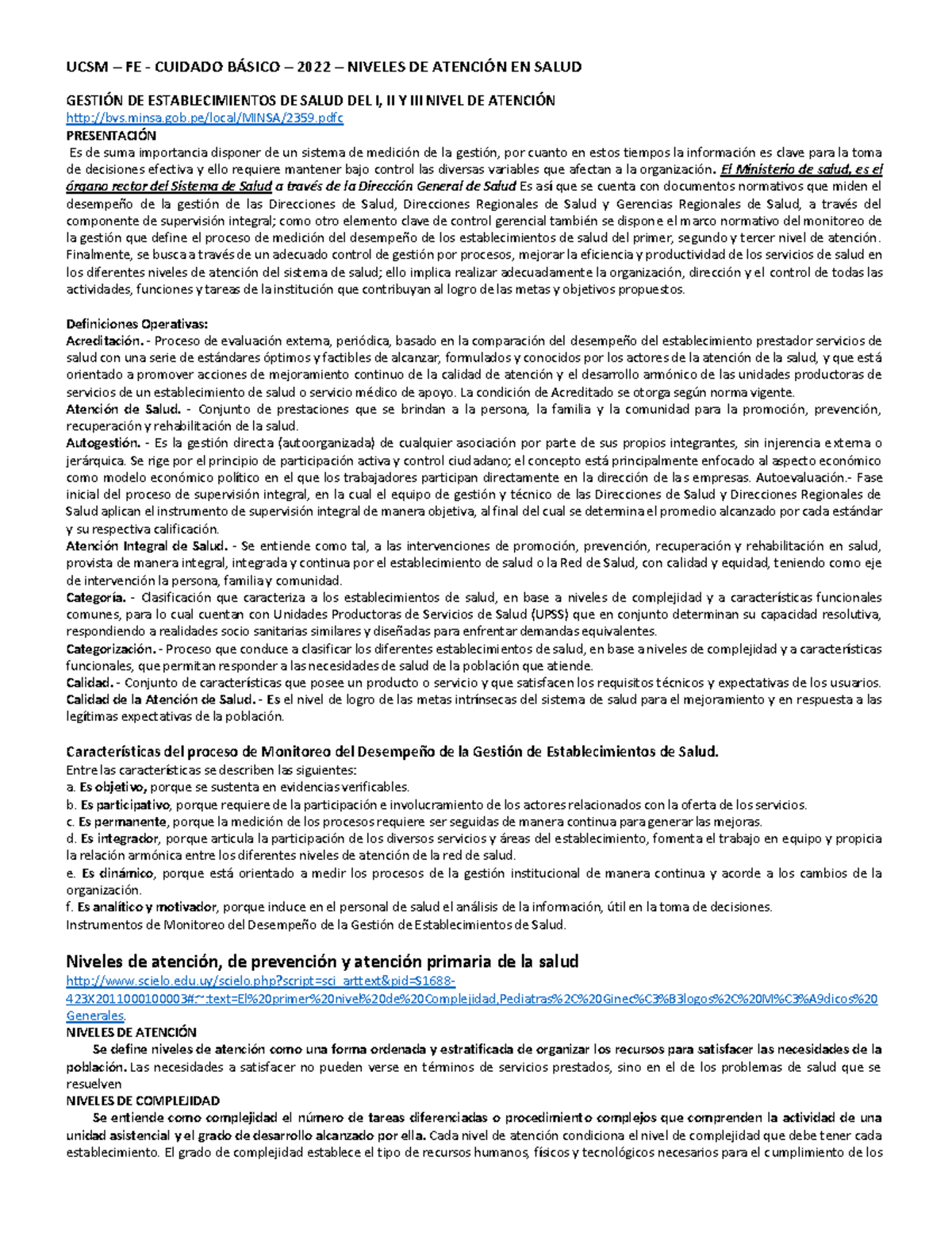 Niveles DE Atención - asdadadsadaasdsad - UCSM – FE - CUIDADO B¡SICO – 2022 – NIVELES DE ATENCI ...