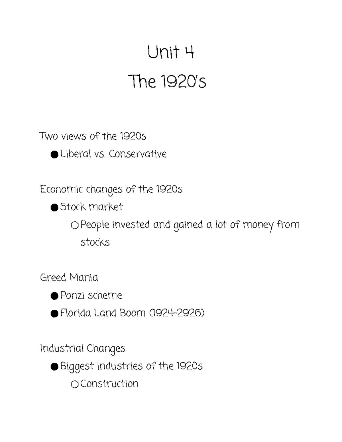 Unit 4 - notes - Unit 4 The 1920’s Two views of the 1920s Liberal vs ...