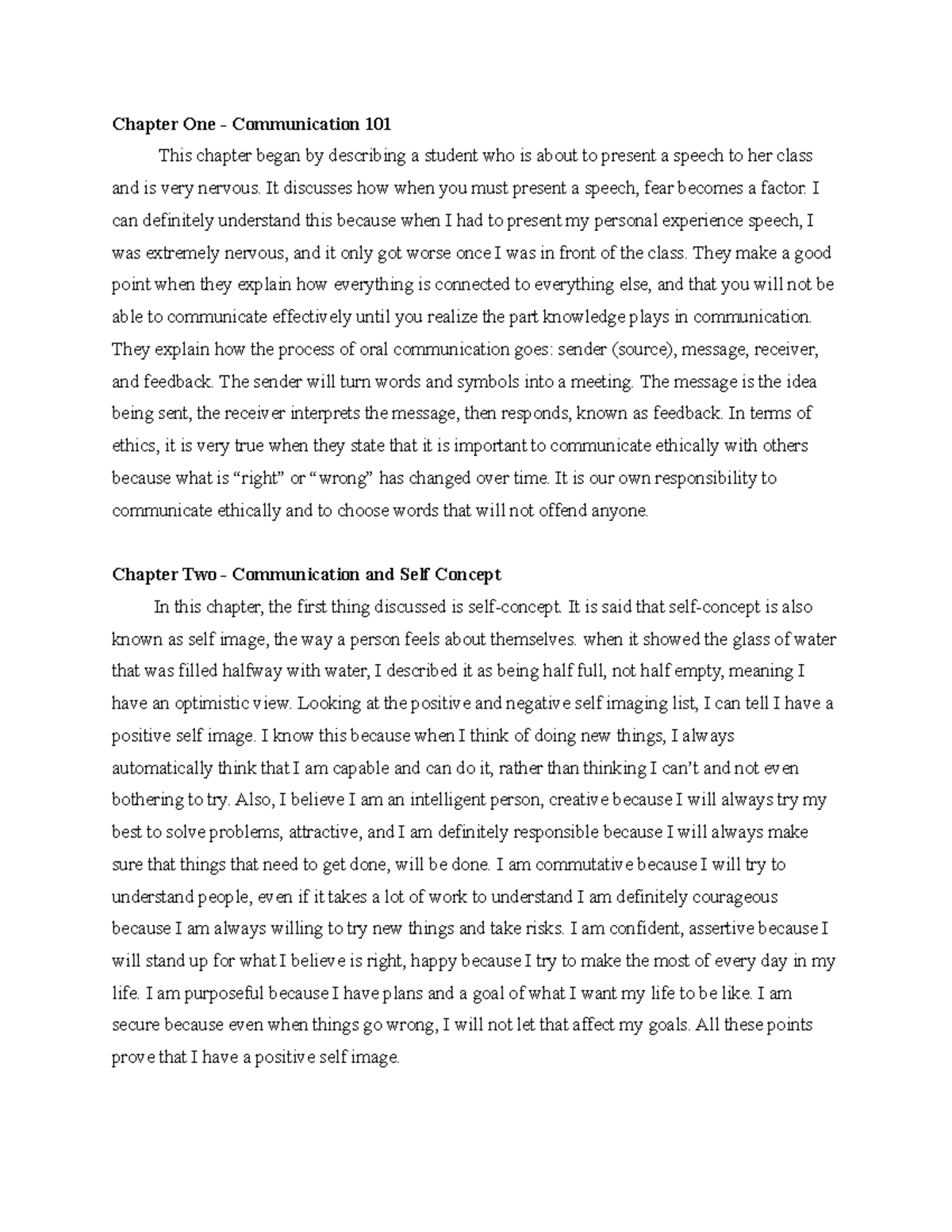 Journals Ch. 1-3 - Speech journal chapters 1-3 - Chapter One ...