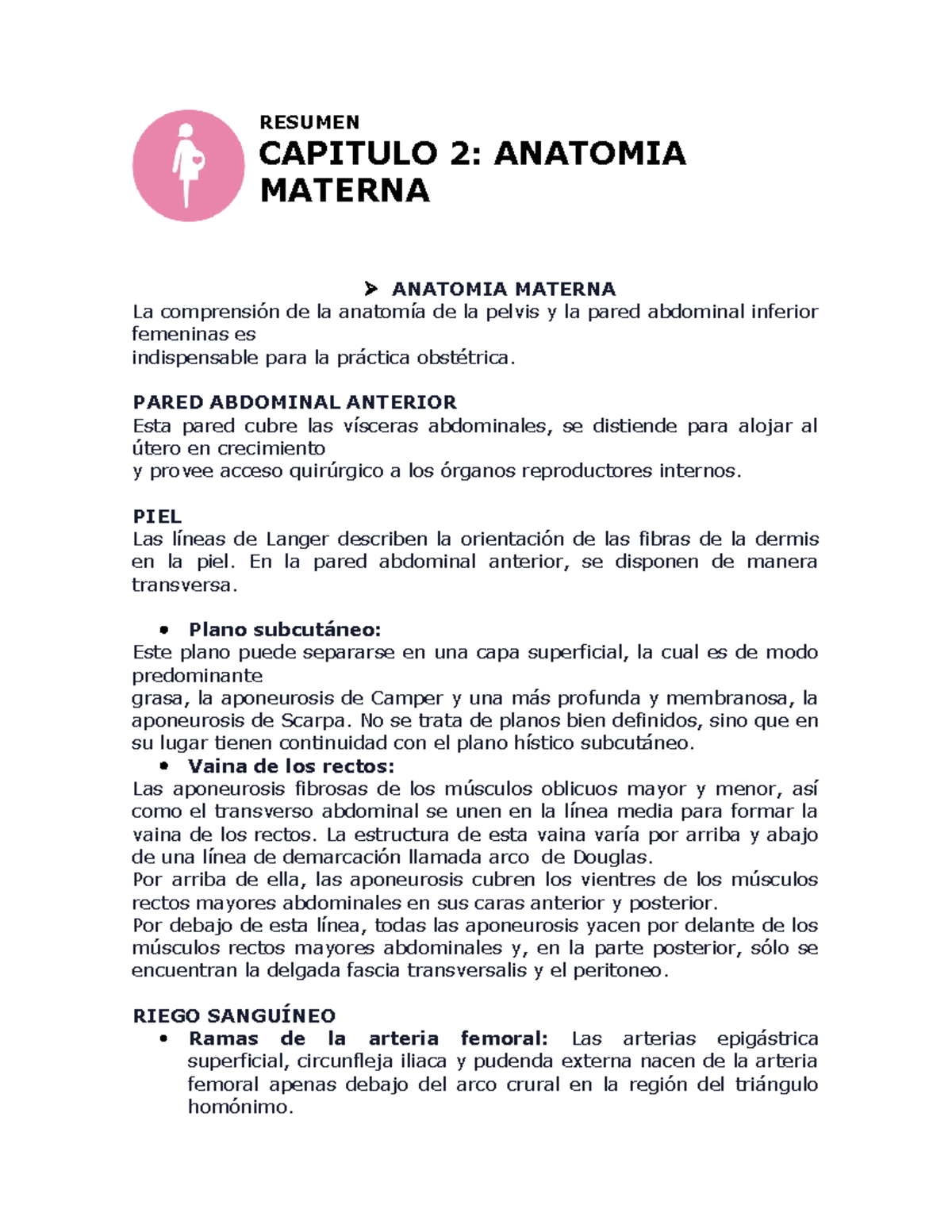 Anatomia Materna - Lecture notes 2 - RESUMEN CAPITULO 2: ANATOMIA ...