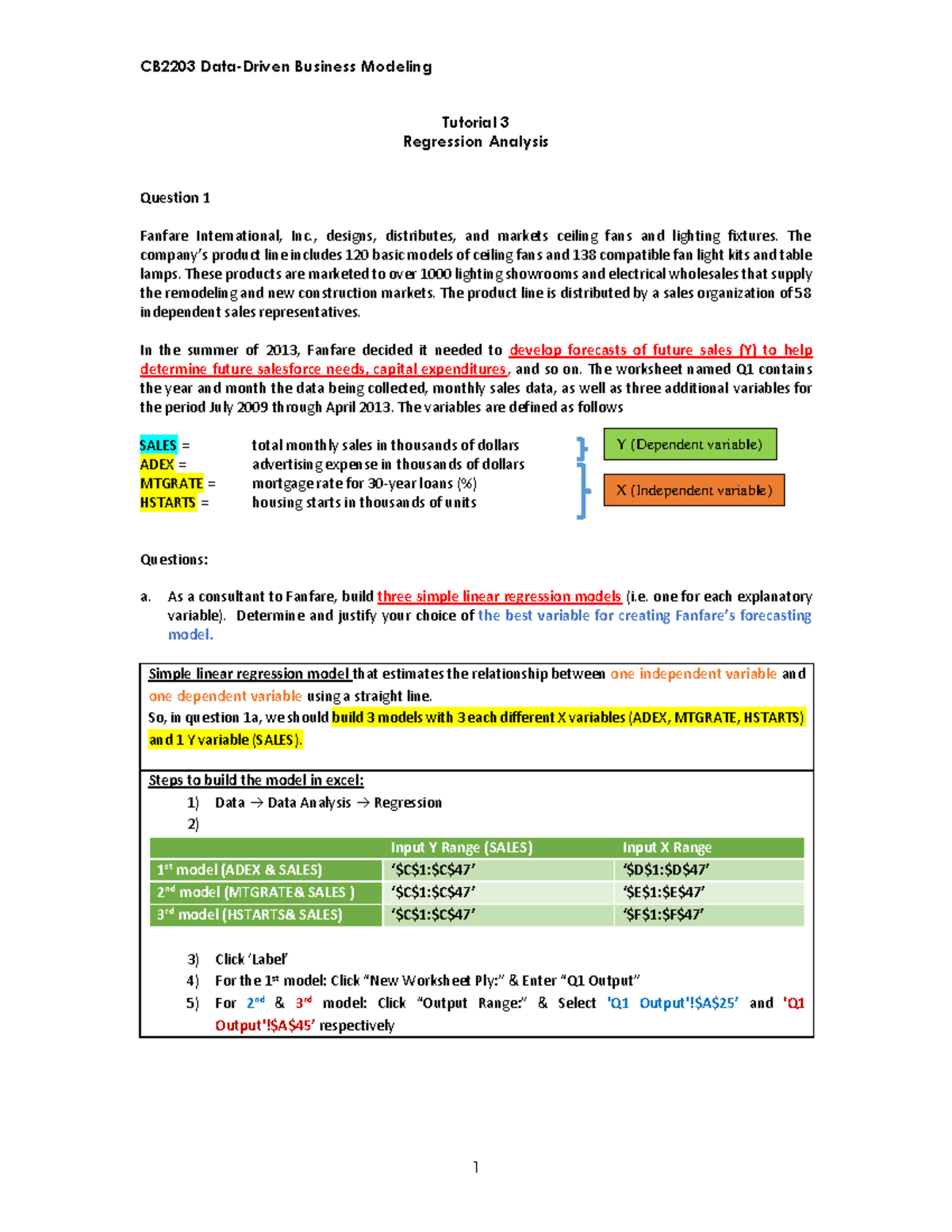 Tutorial 3 Regression Analysis Solution with steps - Tutorial 3 ...