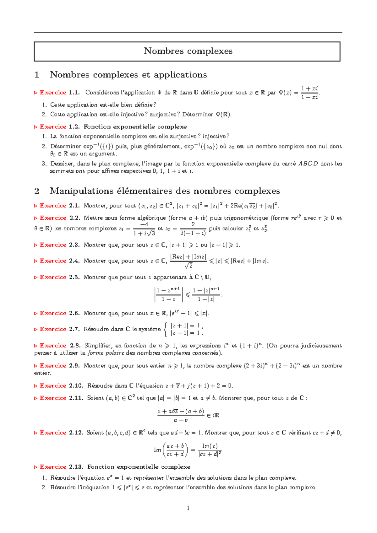 Nombres-complexes- Lycée Pierre de Fermat 2014/ MPSI 1 TD Nombres ...
