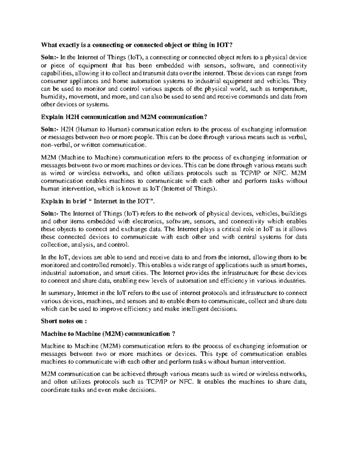Cp1 Iot Iot Question And Answers What Exactly Is A Connecting Or Connected Object Or Thing