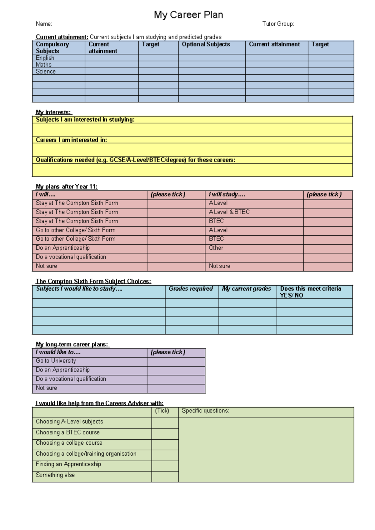 Year 10 Career plan - ssdasdasd - My Career Plan Name: Tutor Group ...