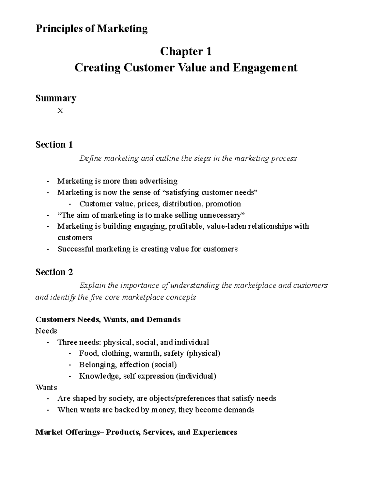 MKTG - Chapter 1 - Principles of Marketing Chapter 1 Creating Customer ...