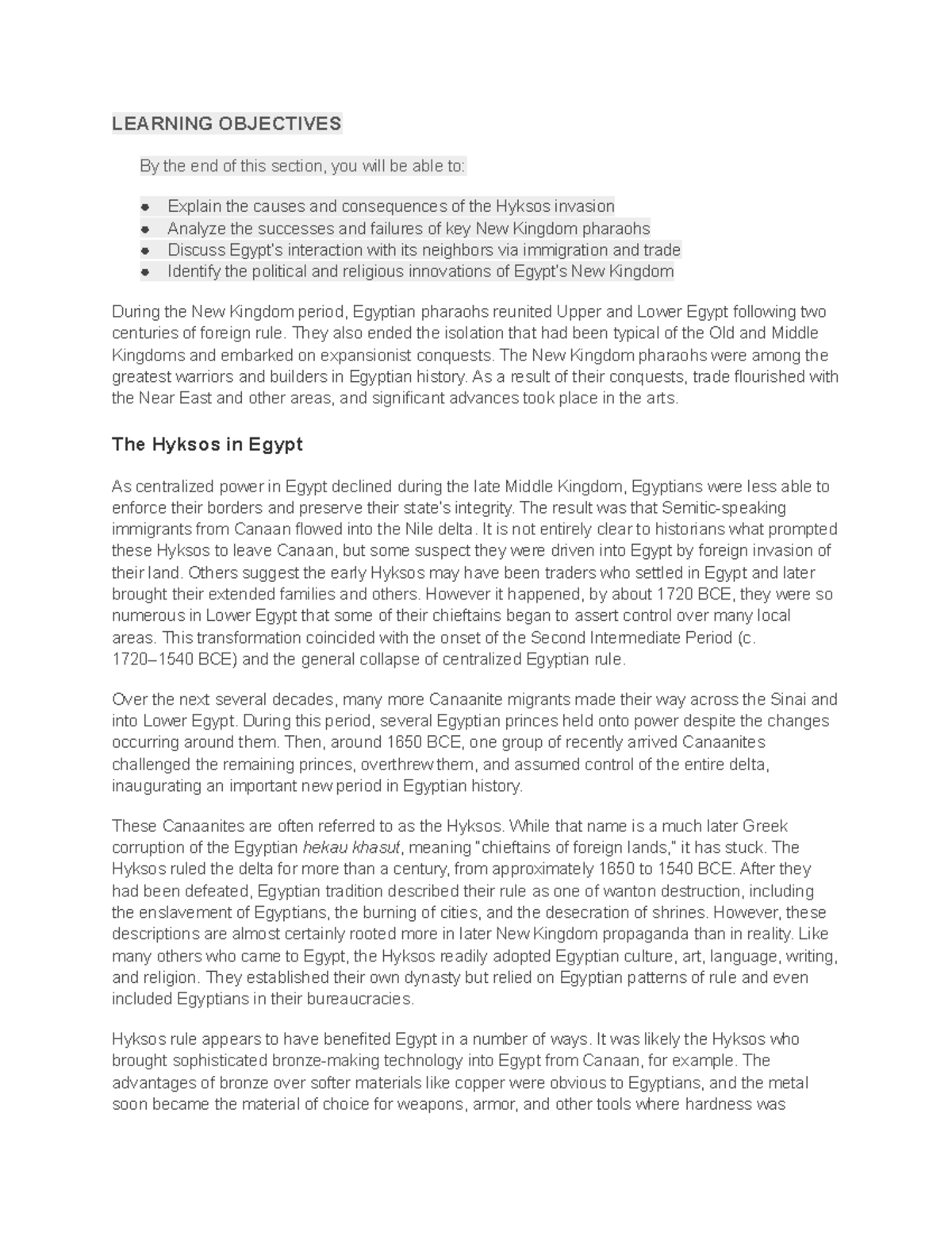 Egypt's New Kingdom - LEARNING OBJECTIVES By the end of this section ...