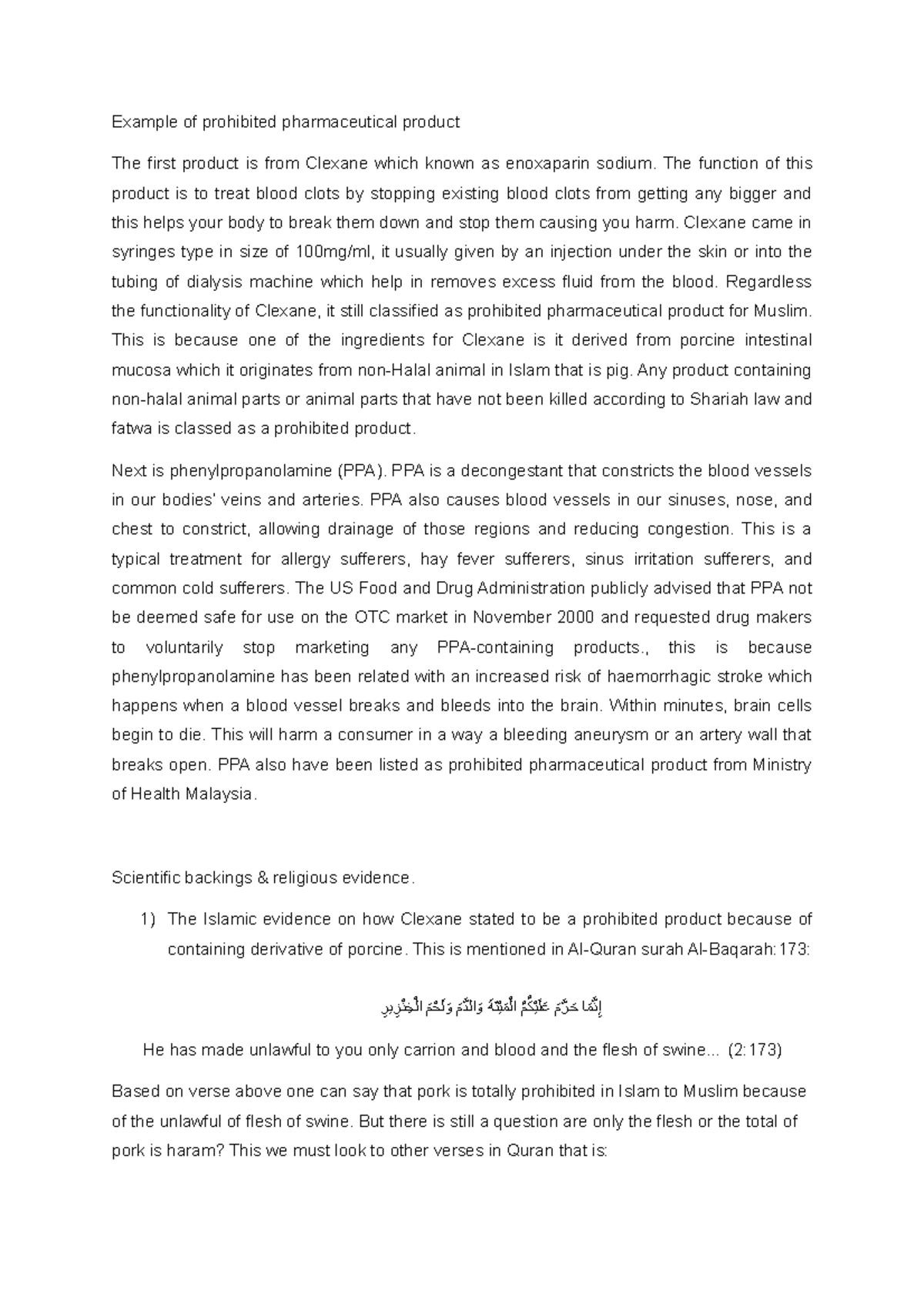 Prohibited product n evidence in pharmaceuticals - Example of ...