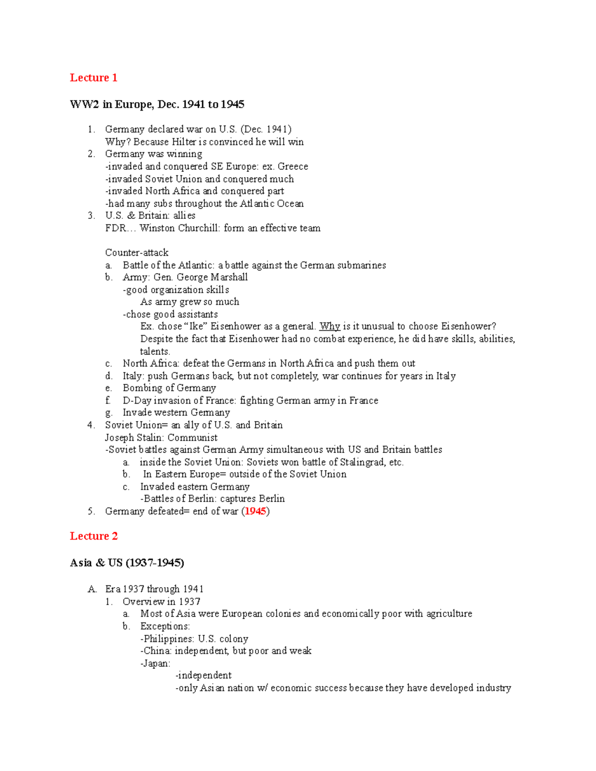 Lecture Notes History 1320 Unit 3 - Lecture 1 WW2 in Europe, Dec. 1941 ...