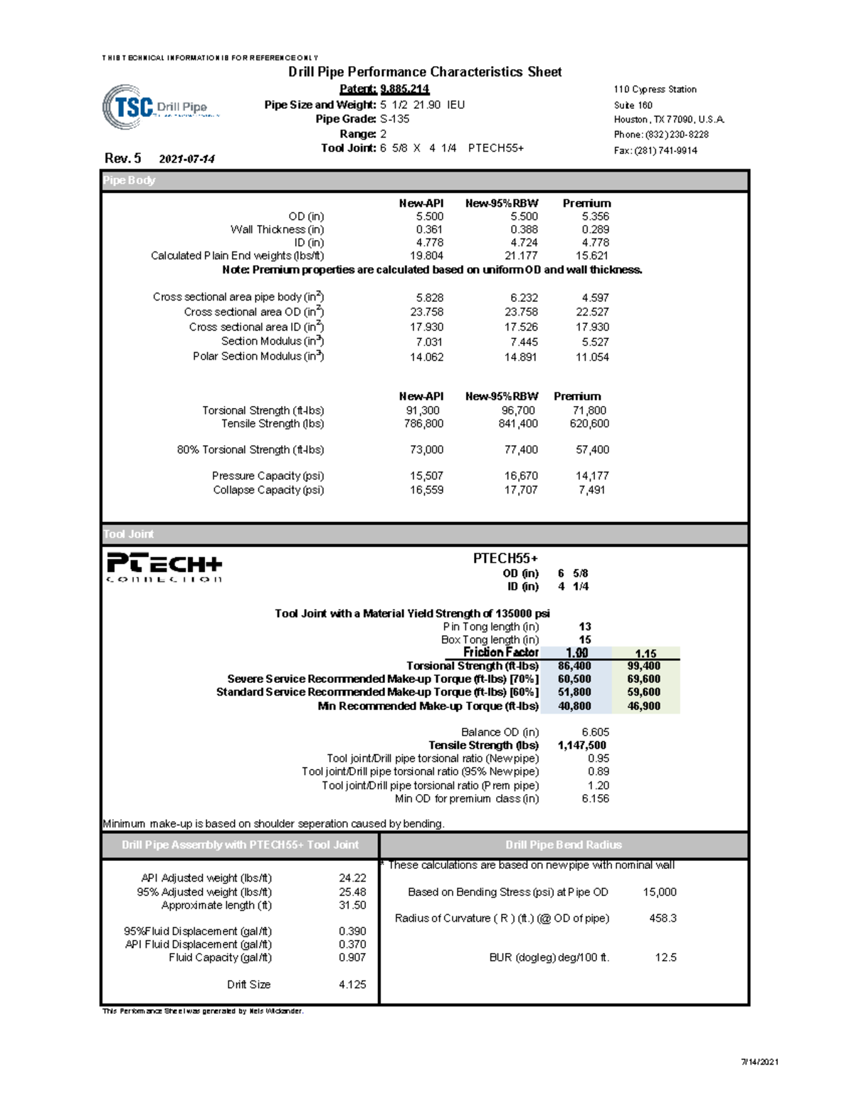 PS- Ptech 55 6.625-X-4.250 5 - THIS TECHNICAL INFORMATION IS FOR ...