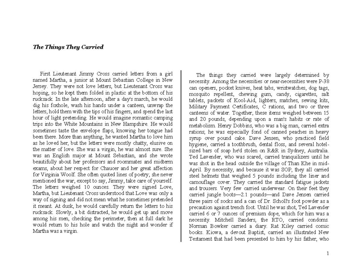 Tim O Brien - The Things They Carried - The Things They Carried First ...