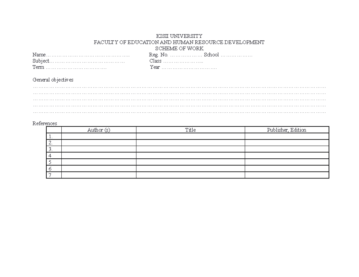 Kisii University.doc Scheme of work.doc 1-1.doc Lesson plan - KISII UNIVERSITY FACULTY OF ...