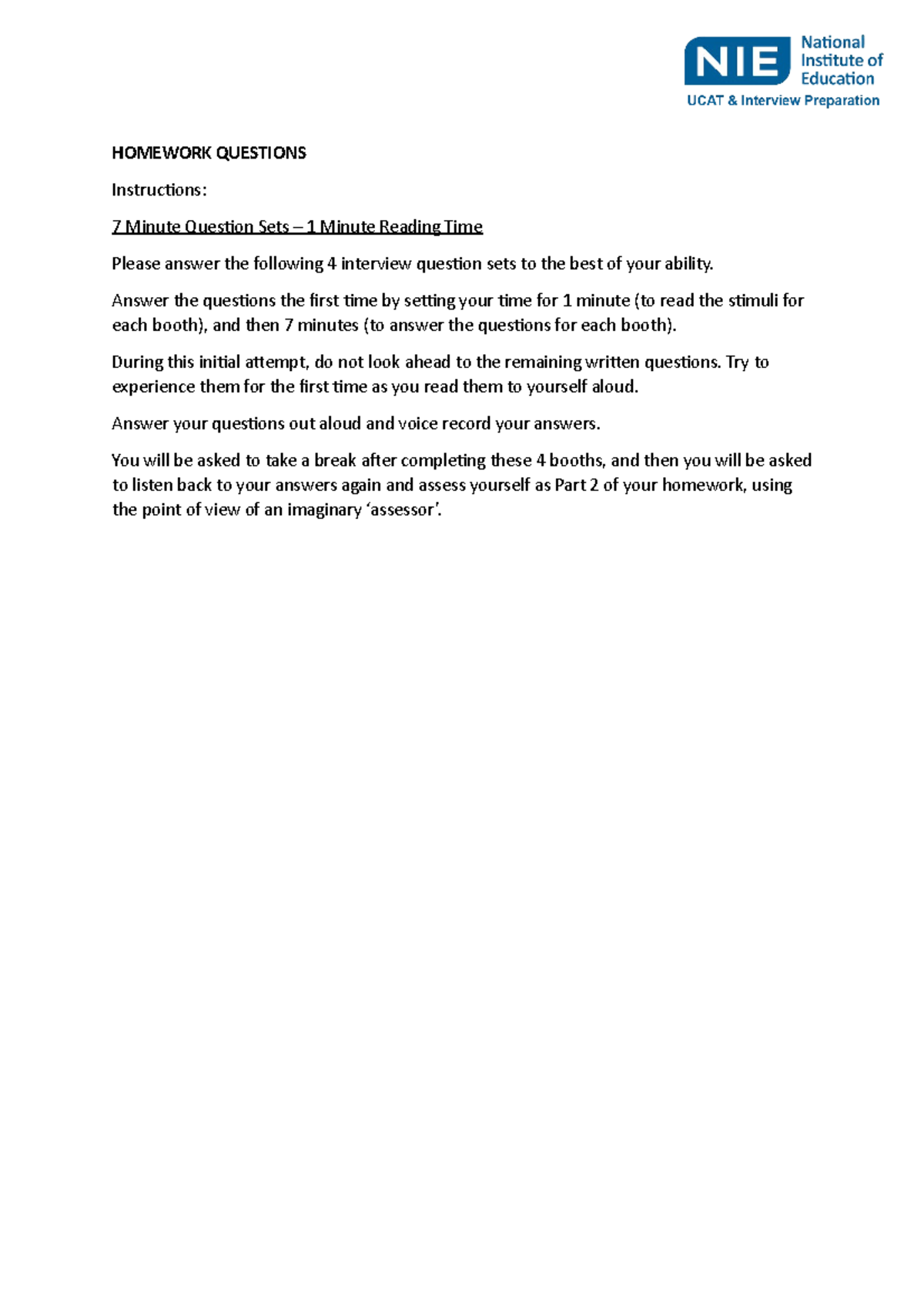 Extra Homework for interview practice- Advanced Students - HOMEWORK ...