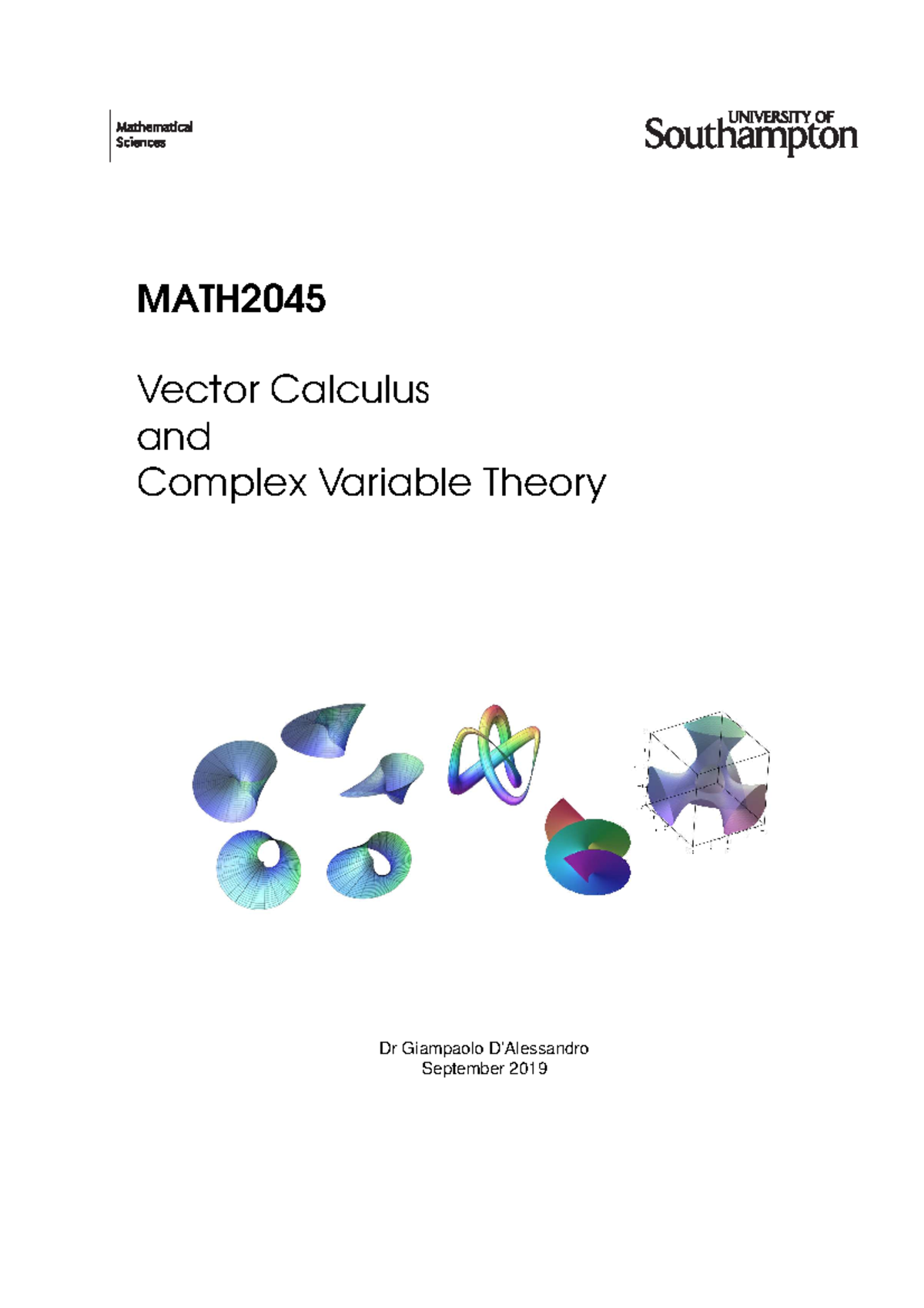 MATH2045 - Lecture notes all - MATH Vector Calculus and Complex ...