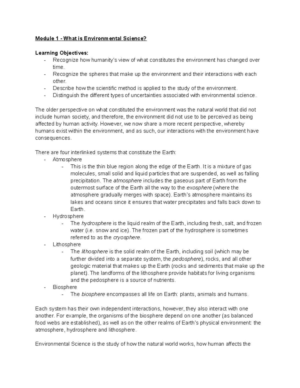 E Nvirsc 1C03 Module 1 - What is Environmental Science - Module 1 ...