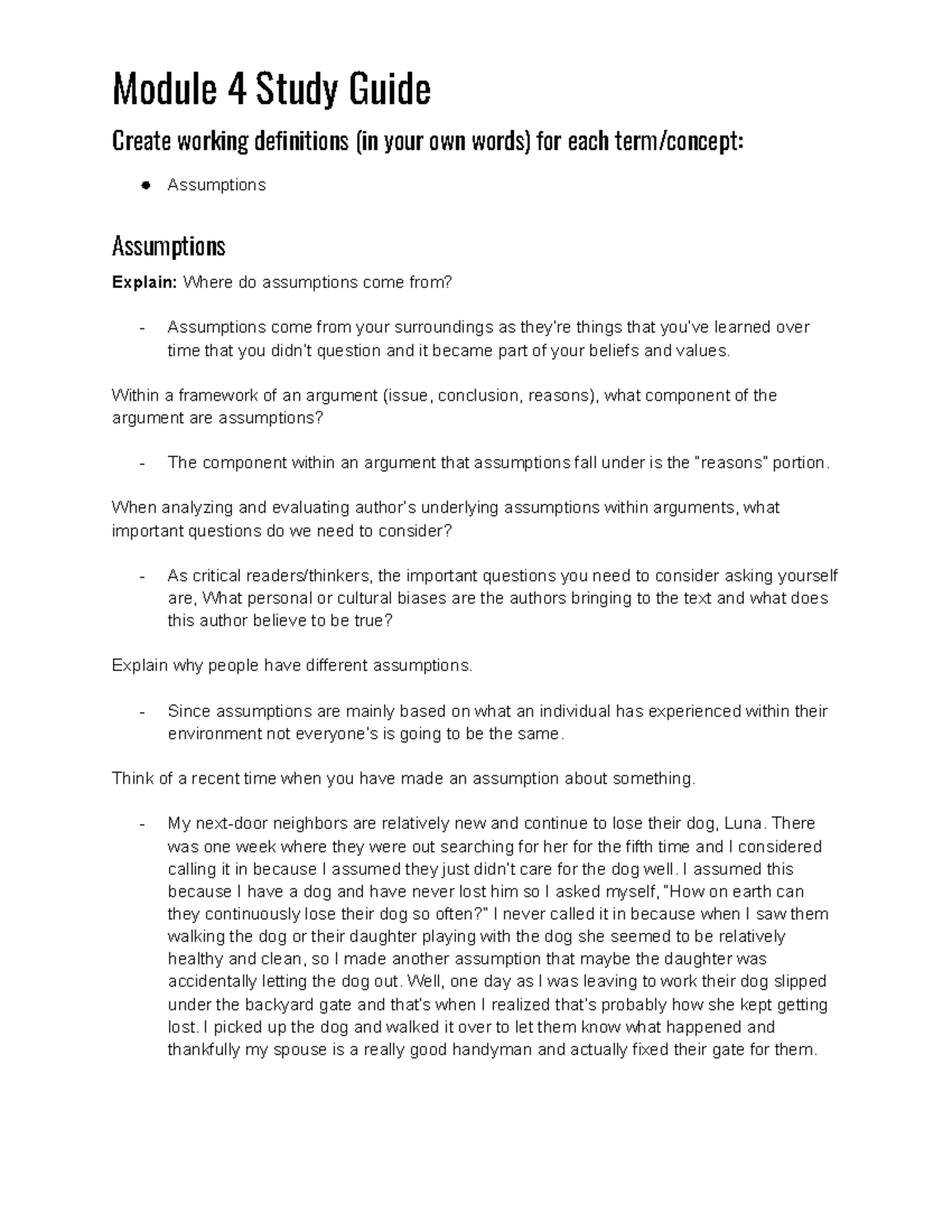 M4 Study Guide - Module 4 Study Guide Create working definitions (in your own words) for each ...