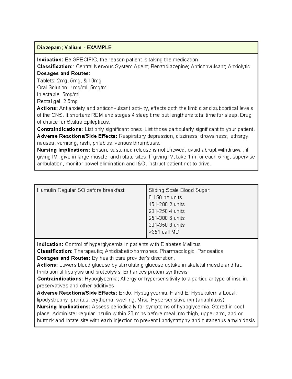 MMoore Drug Card - Meredith More drug card - Diazepam; Valium - EXAMPLE ...