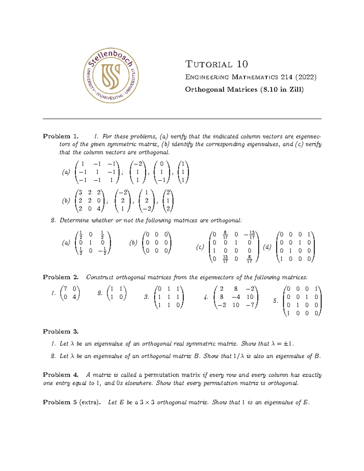 Tutorial 10 Engineering Maths 242 - Tutorial 10 Engineering Mathematics ...